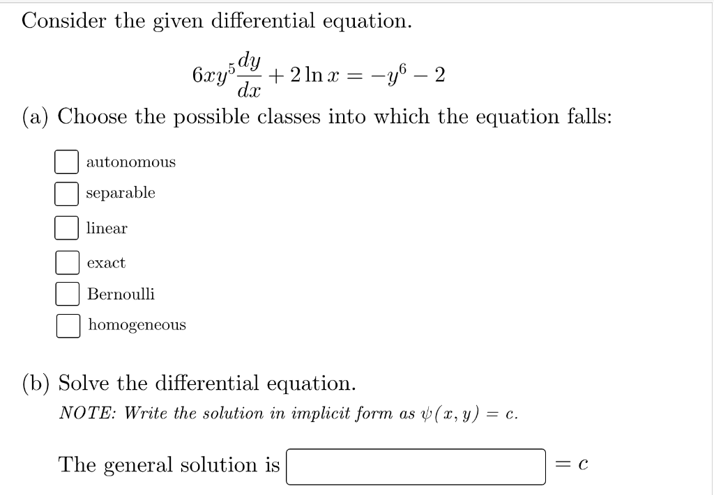 Solved Consider the given differential equation. gdy 6xy”. + | Chegg.com