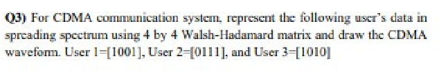 Solved Q3) For CDMA communication system, represent the | Chegg.com