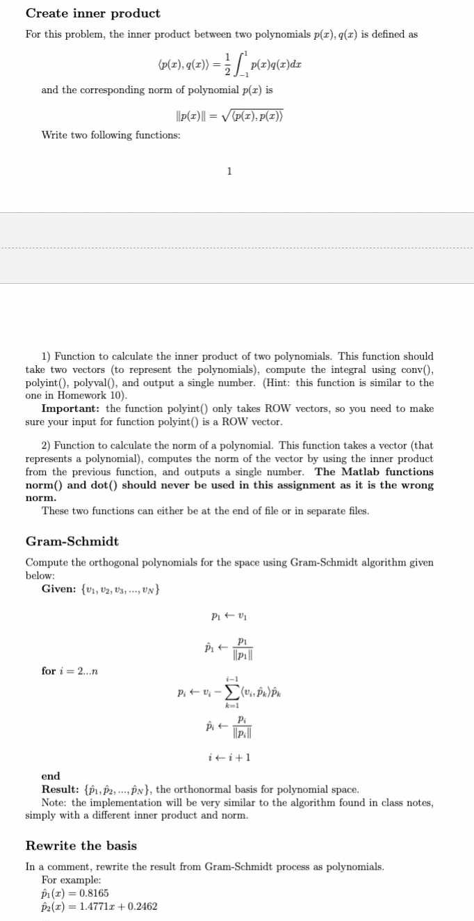 Solved Function to ﻿calculate the inner product of ﻿two | Chegg.com