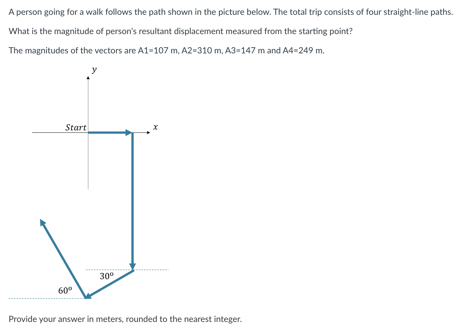 Solved A person going for a walk follows the path shown in | Chegg.com