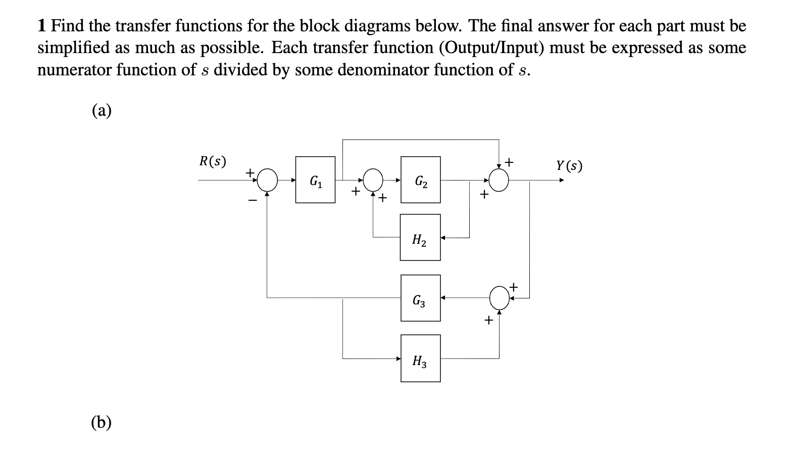 Solved 1 Find the transfer functions for the block diagrams | Chegg.com