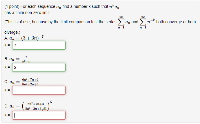 Solved (1 point) For each sequence an find a number k such | Chegg.com