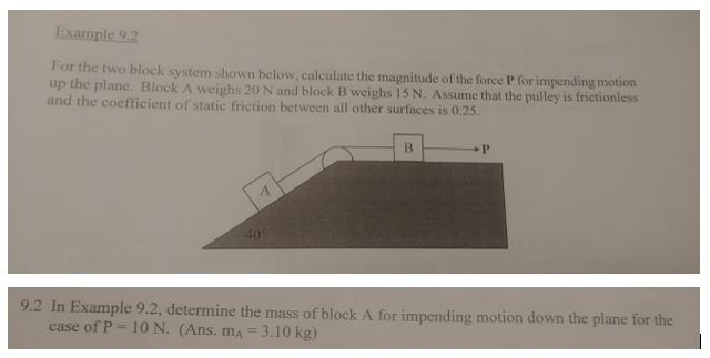 Solved Example 92 For the two block system shown below, | Chegg.com
