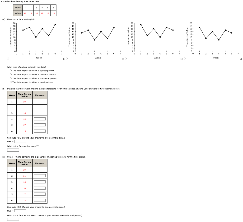 Solved Consider the following time series data. Week 1 | 2 | | Chegg.com
