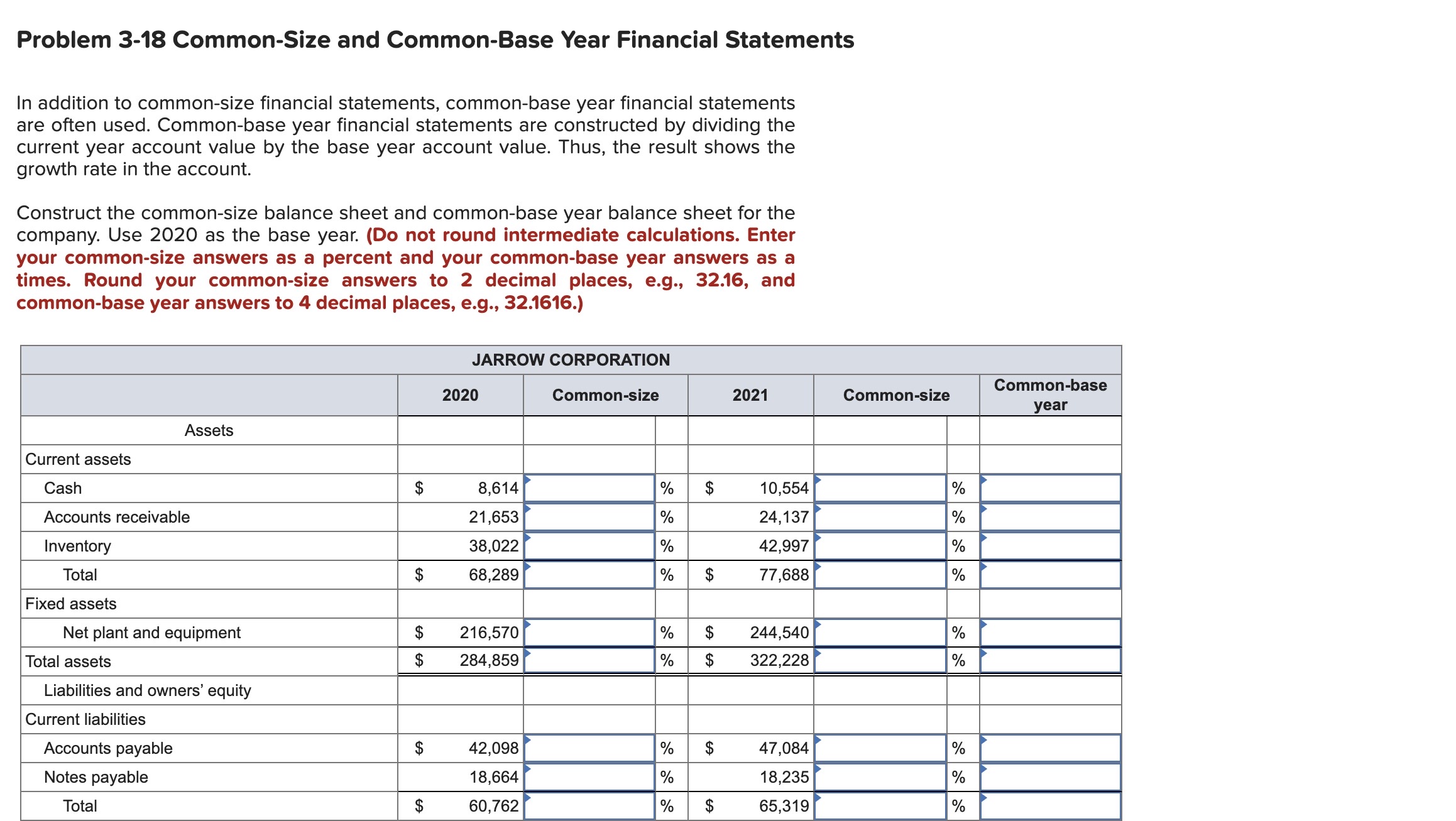 Solved Problem 3-18 ﻿Common-Size and Common-Base Year | Chegg.com