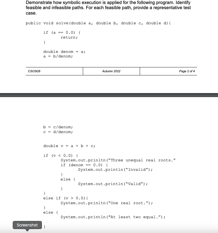 Solved Demonstrate How Symbolic Execution Is Applied Fo