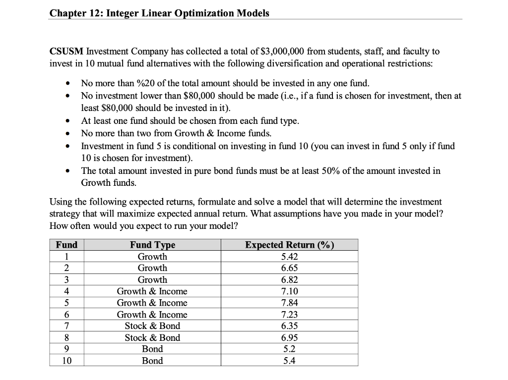Solved Chapter 12: Integer Linear Optimization Models CSUSM | Chegg.com