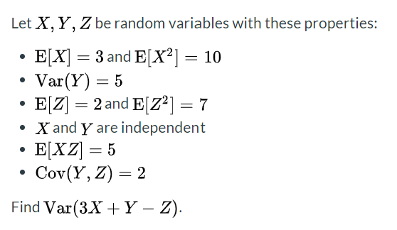 Solved Let X, Y, Z be random variables with these | Chegg.com