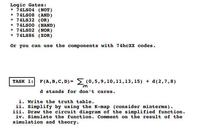 Solved Logic Gates: * 74LS04 (NOT) * 74LS08 (AND) * 74LS32 | Chegg.com