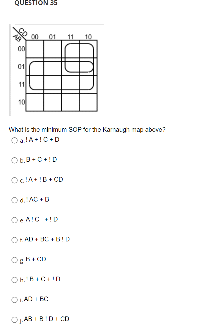 Solved What is the minimum SOP for the Karnaugh map above? | Chegg.com