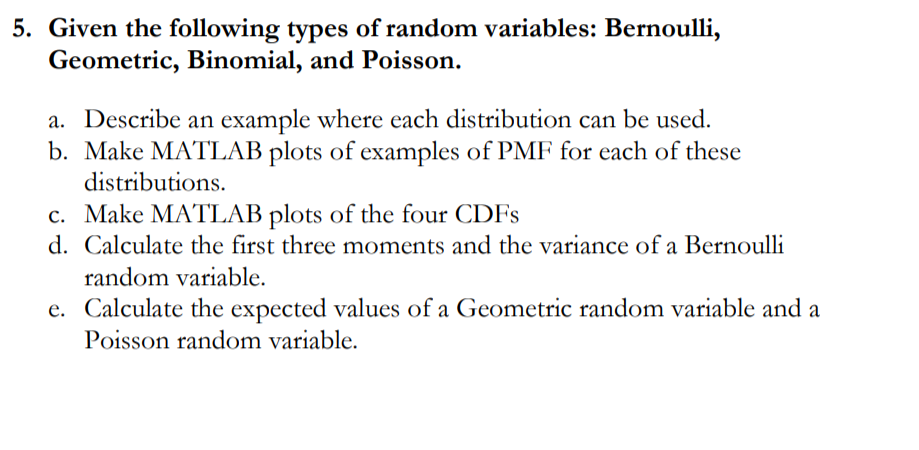 5. Given the following types of random variables: | Chegg.com