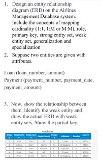 1. Design an entity relationship diagram (ERD) on the | Chegg.com
