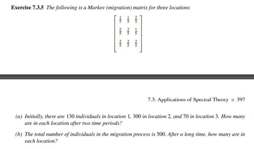 Solved Exercise 7.3.5 The following is a Markov (migration) | Chegg.com
