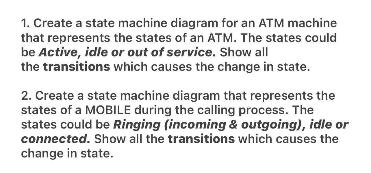 Solved 1. Create a state machine diagram for an ATM machine | Chegg.com