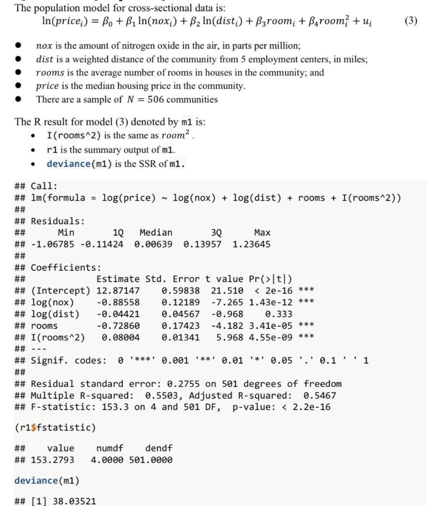 Solved The population model for cross-sectional data is: | Chegg.com