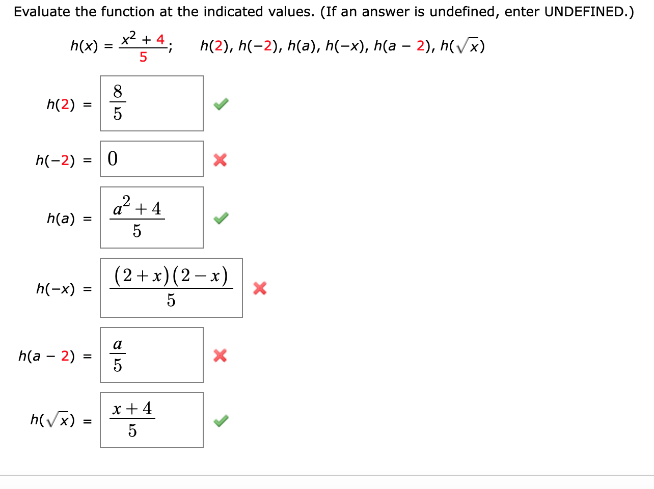 Solved Evaluate the function at the indicated values. (If an | Chegg.com
