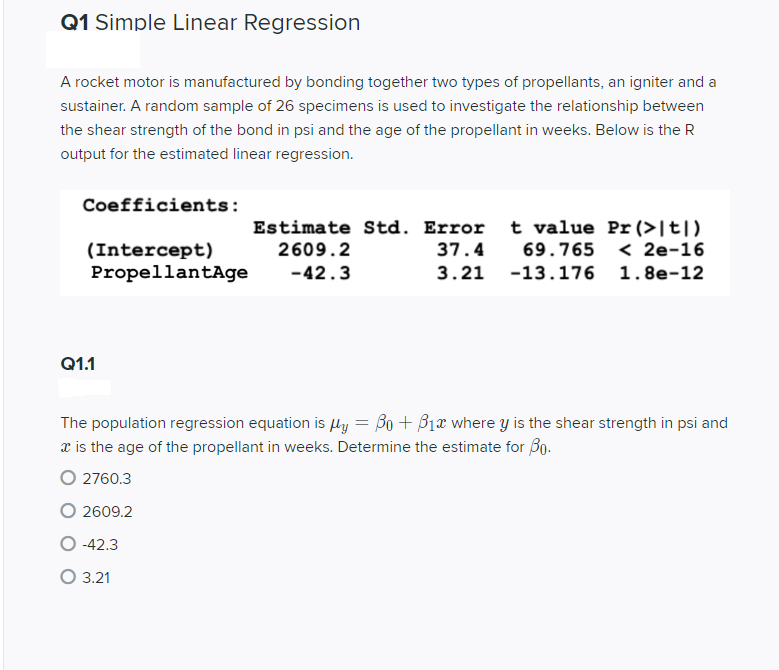 Solved Q1 Simple Linear Regression A rocket motor is | Chegg.com