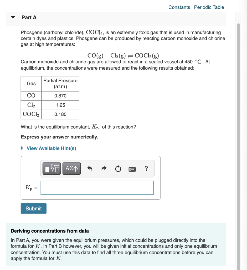 Constants Periodic Table Part A Phosgene (carbonyl | Chegg.com