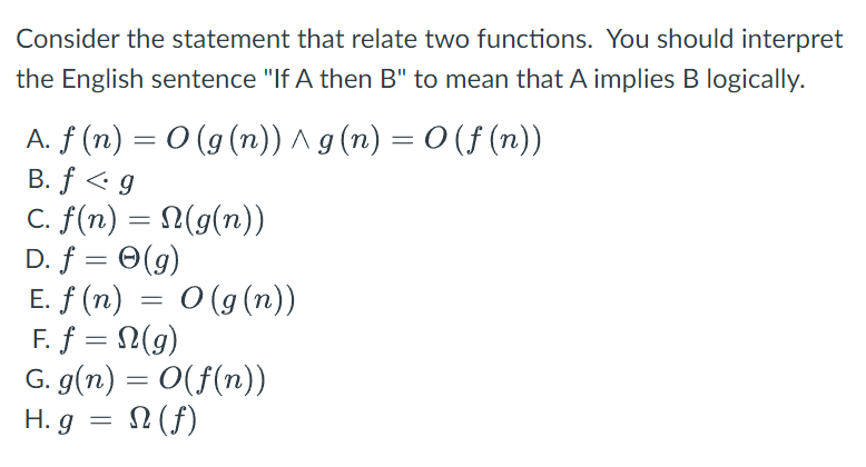 Solved Consider the statement that relate two functions. You | Chegg.com