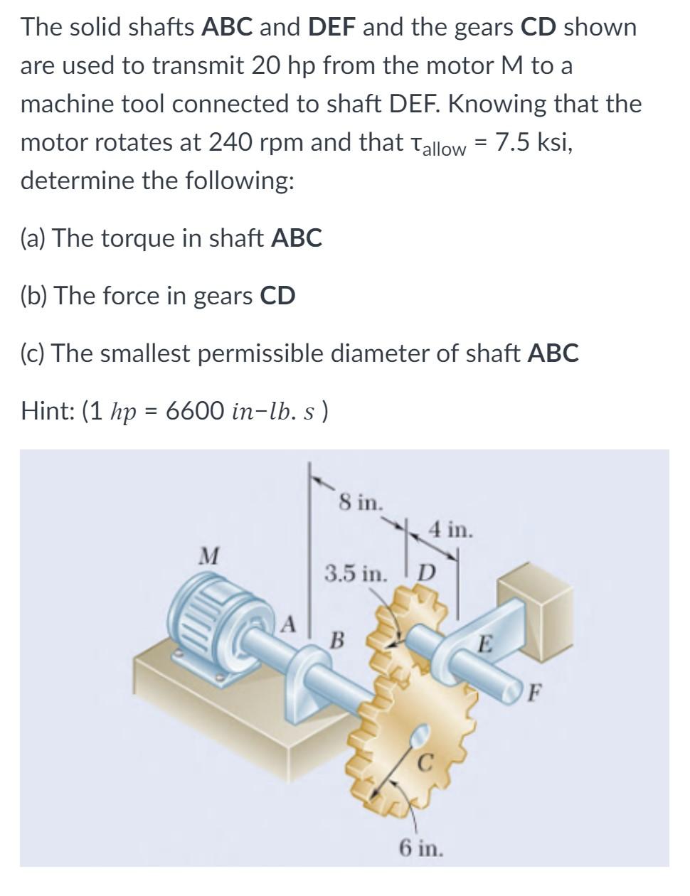 Solved The solid shafts ABC and DEF and the gears CD shown | Chegg.com