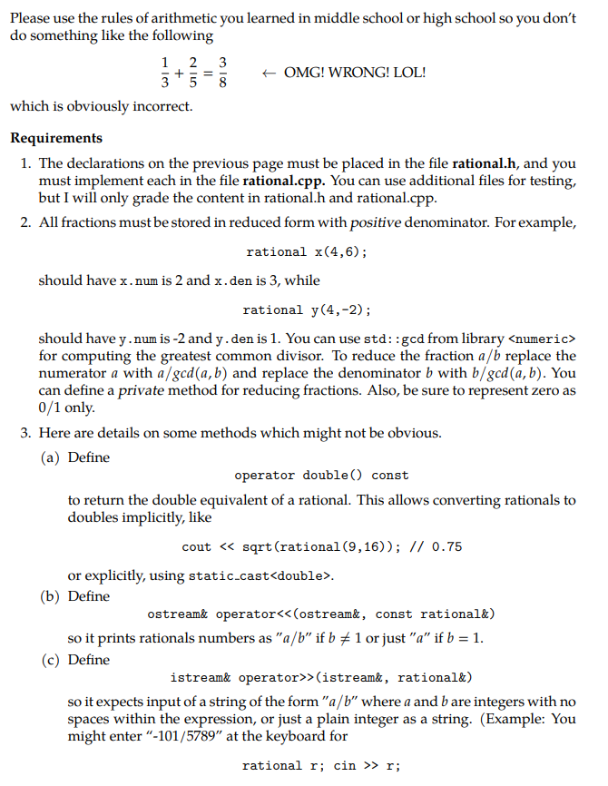 Solved Create a rational class. Please use basic code as I | Chegg.com