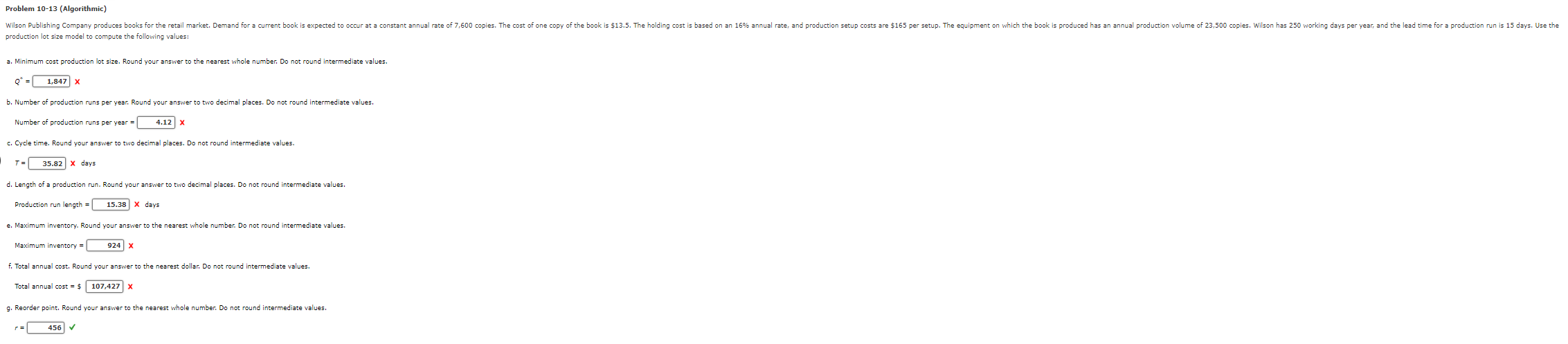 Solved Problem 10-13 (Algorithmic)production lot size model | Chegg.com