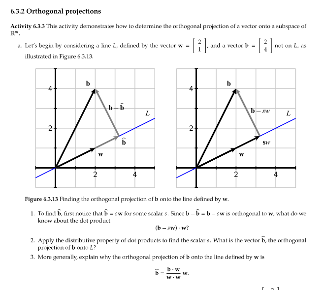 Solved 6.3.2 Orthogonal projections Activity 6.3.3 This | Chegg.com
