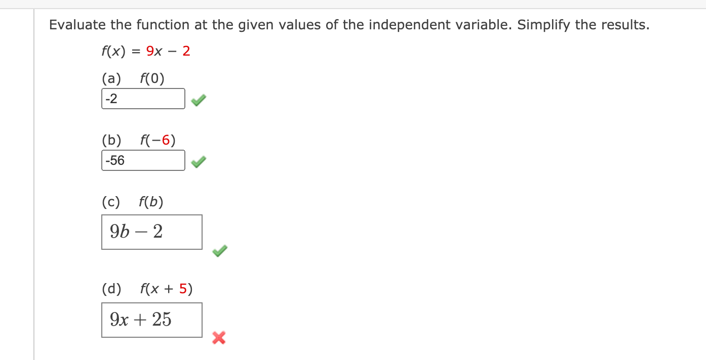 Solved Evaluate the function at the given values of the | Chegg.com