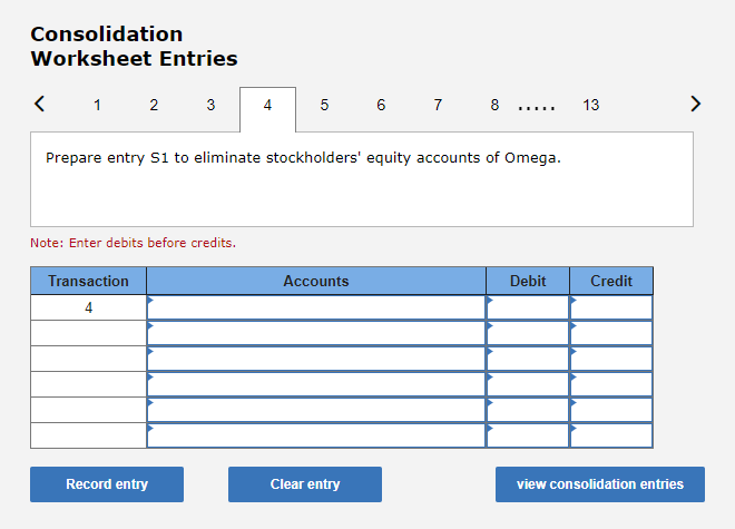 Solved Consolidation Worksheet Entries