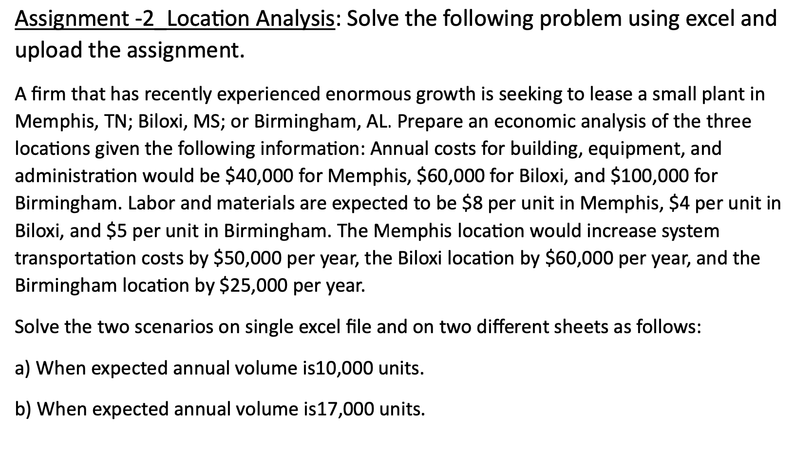 Solved Assignment -2 Location Analysis: Solve the following | Chegg.com
