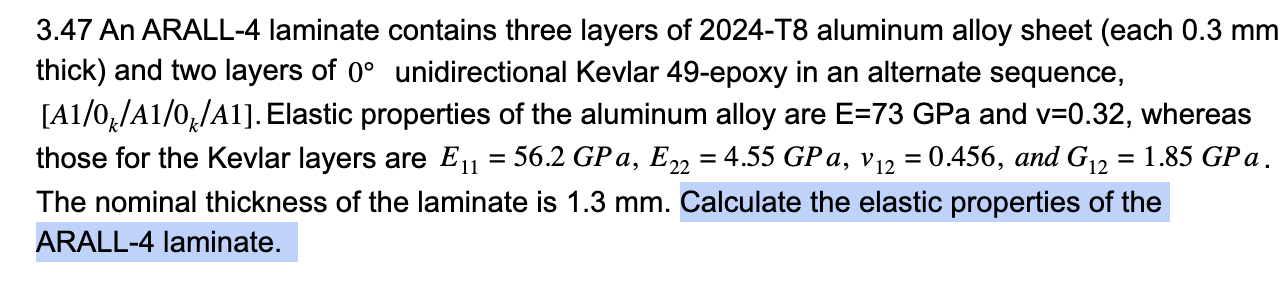 3.47 An ARALL-4 laminate contains three layers of | Chegg.com