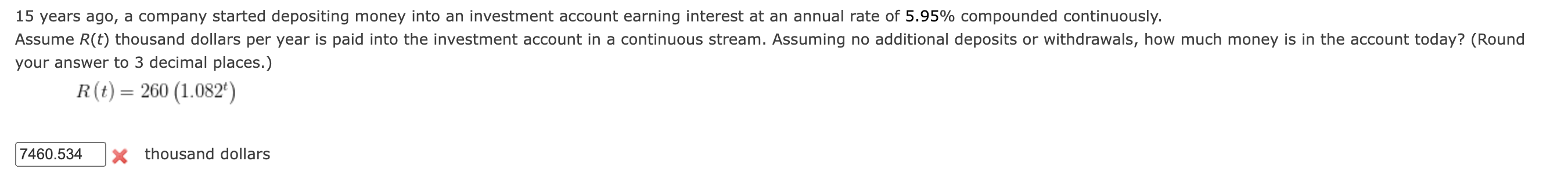 Solved investment as a continuous stream with interest paid | Chegg.com