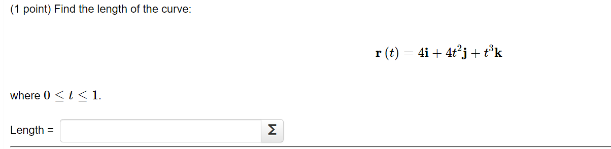 Solved (1 point) Find the length of the curve: | Chegg.com