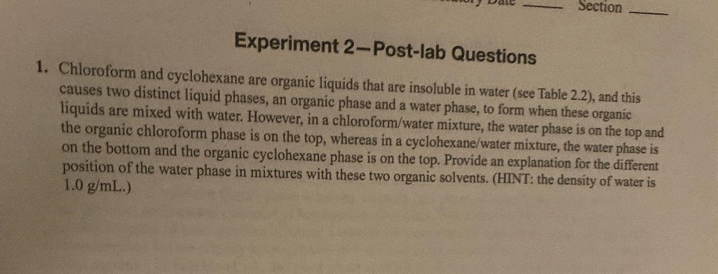Solved Dale Section Experiment 2-Post-lab Questions 1. | Chegg.com