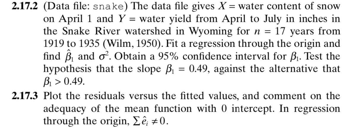 2.17 Regression through the origin Occasionally, a | Chegg.com