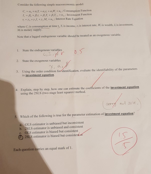 Solved Consider the following simple macroeconomic model: C, | Chegg.com