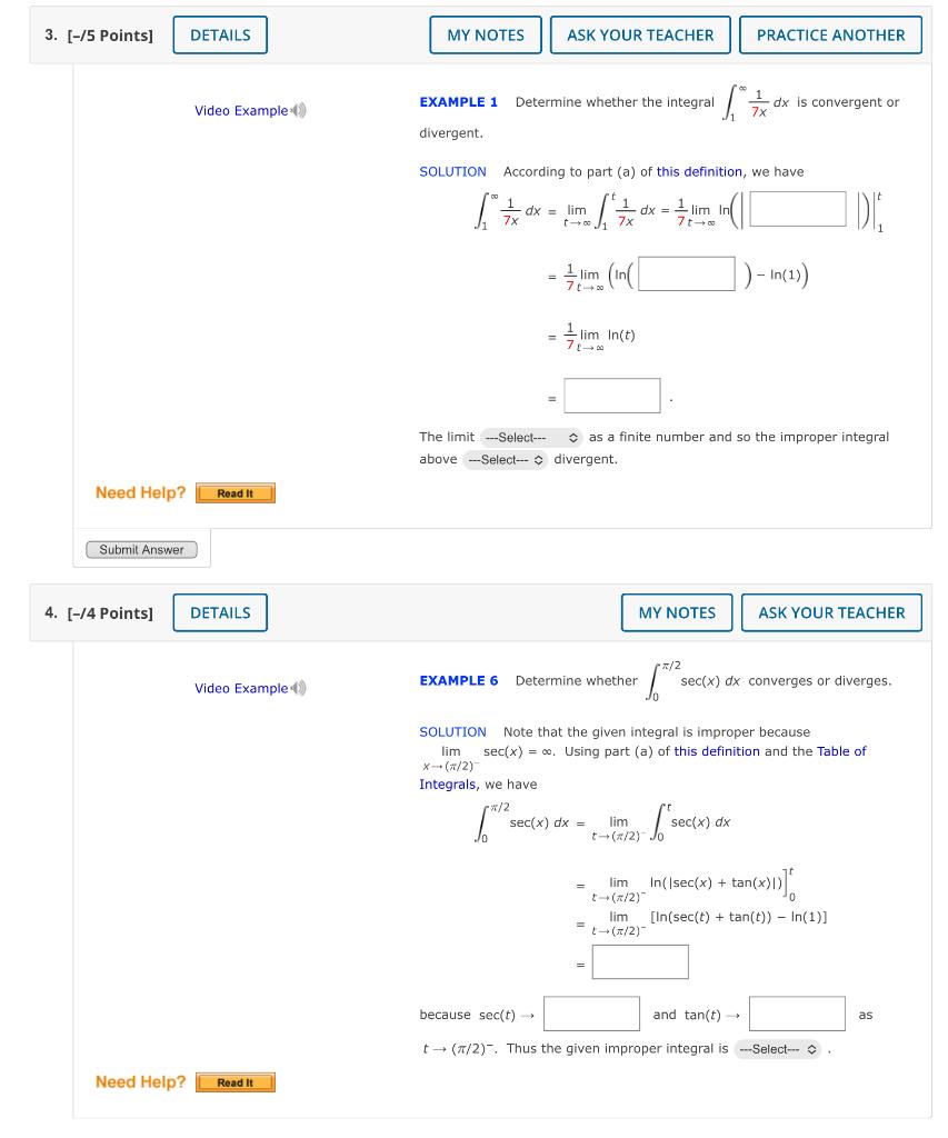 Solved EXAMPLE 1 Determine whether the integral ∫1∞7x1dx is | Chegg.com