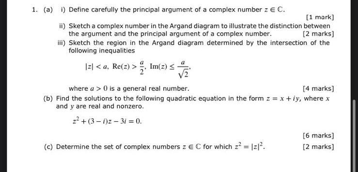Solved 1. (a) i) Define carefully the principal argument of | Chegg.com