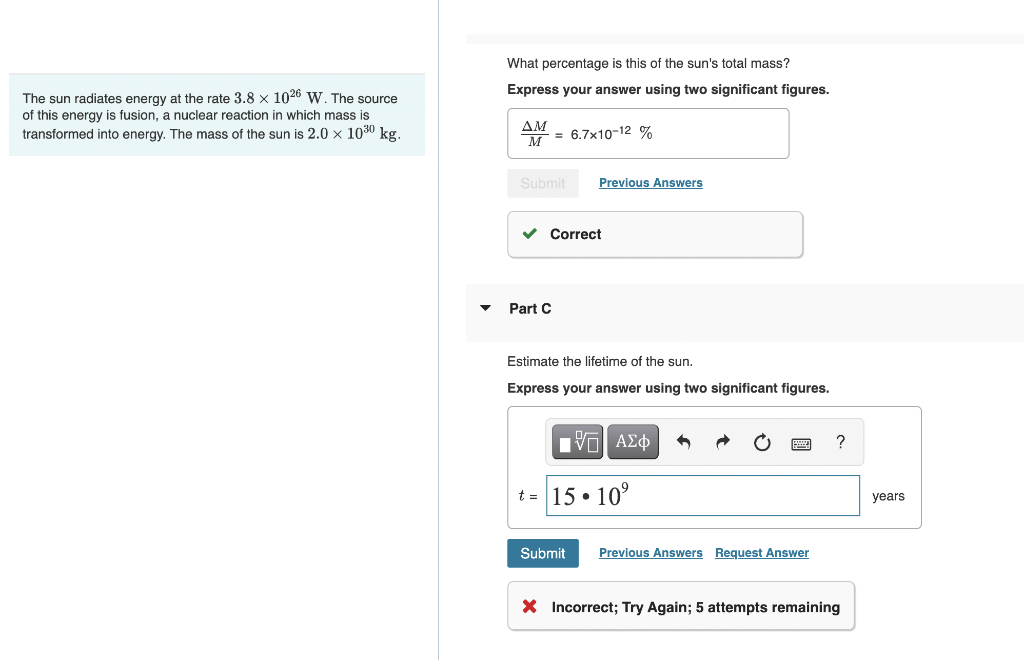 Solved What percentage is this of the sun's total mass? | Chegg.com