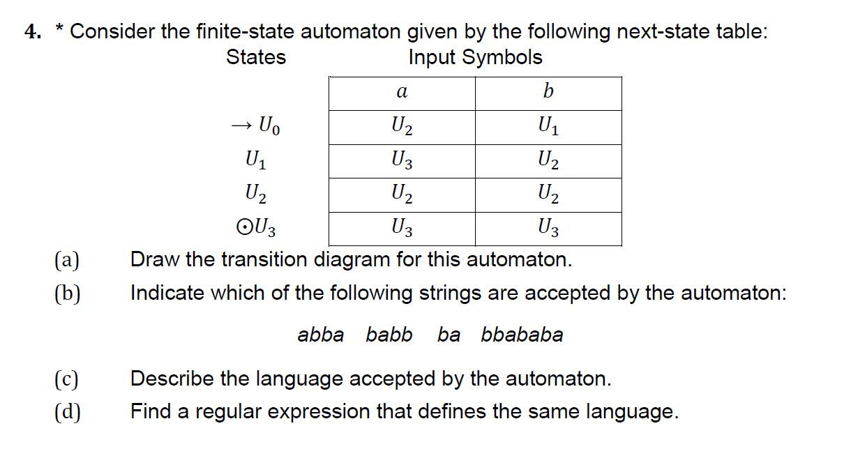 Solved * Consider the finite-state automaton given by the | Chegg.com