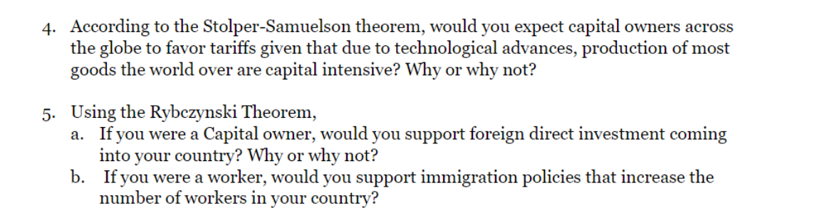 Solved 4. According to the Stolper-Samuelson theorem, would | Chegg.com