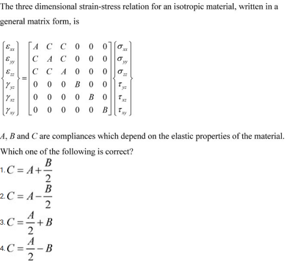 Solved The three dimensional strain-stress relation for an | Chegg.com