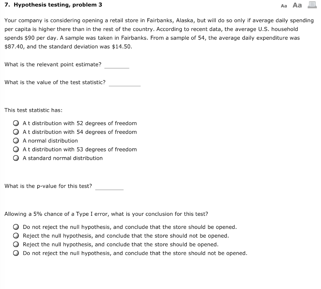 Solved 7. Hypothesis testing, problem 3 Aa Aa Your company | Chegg.com
