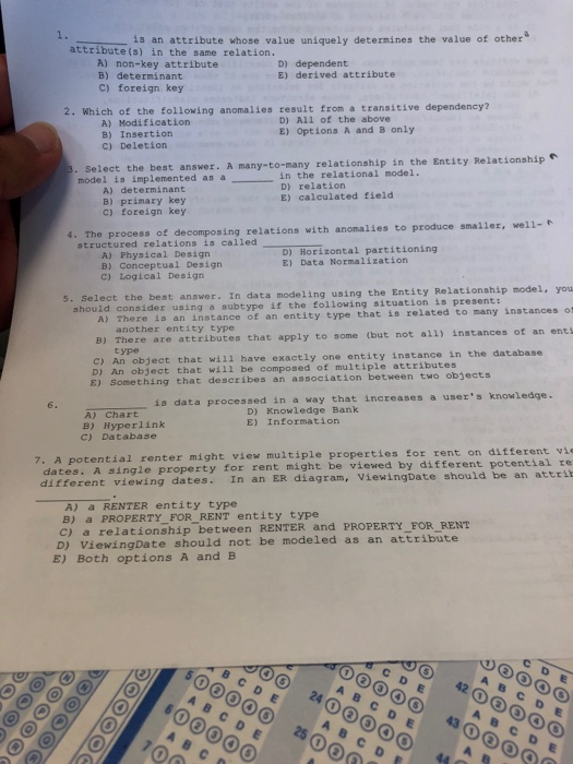 Solved is an attribute whose value uniquely determines the | Chegg.com