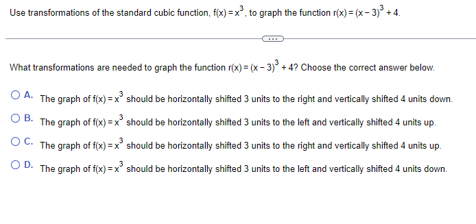 Solved Use transformations of the standard cubic function, | Chegg.com