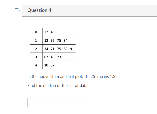 Solved Question 4In the above stem and leaf plot, 1| 25 | Chegg.com