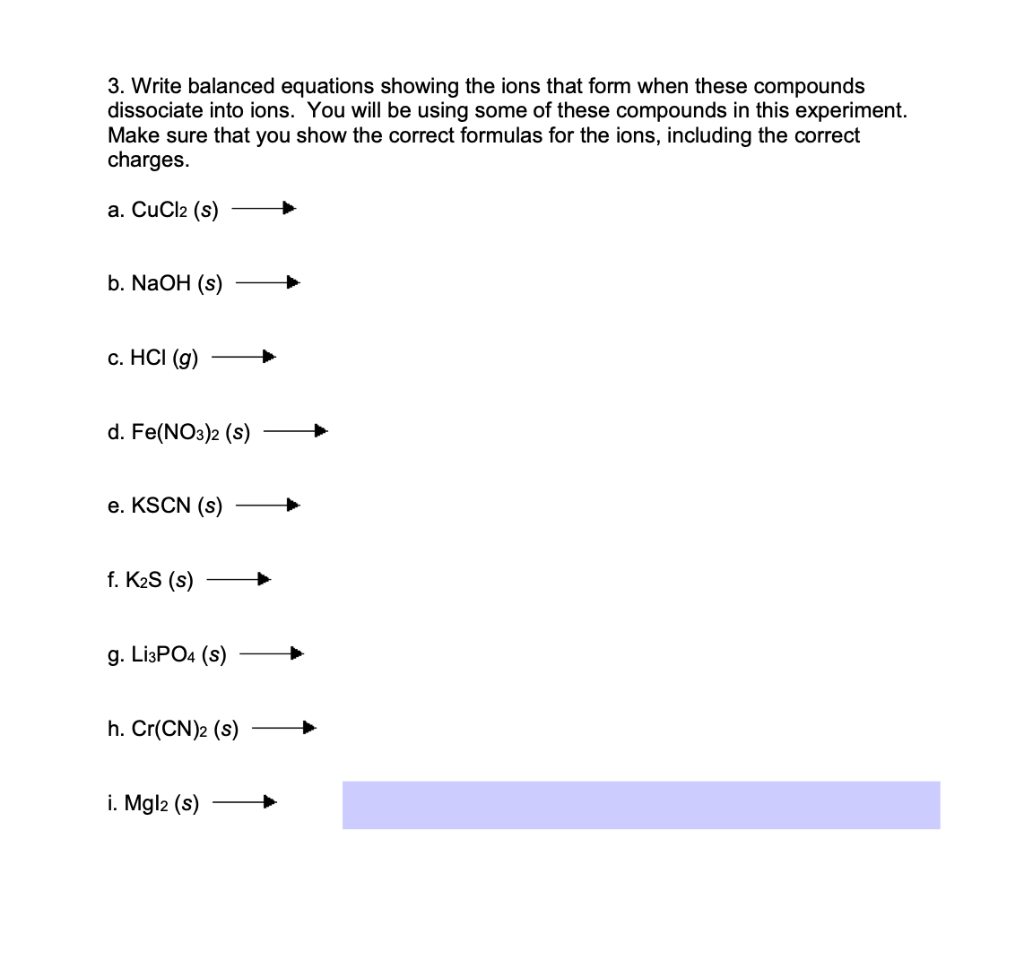 Solved 3. Write balanced equations showing the ions that | Chegg.com