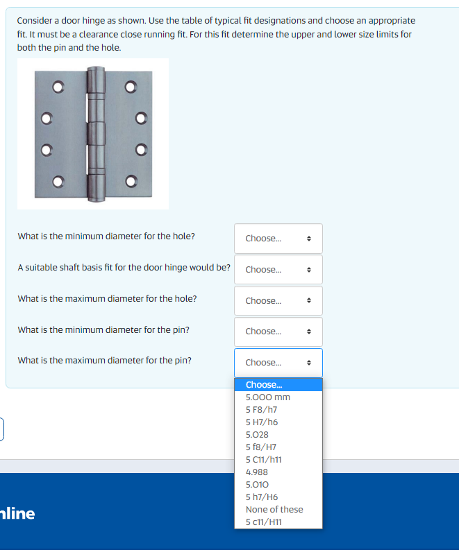 Solved Consider a door hinge as shown. Use the table of | Chegg.com