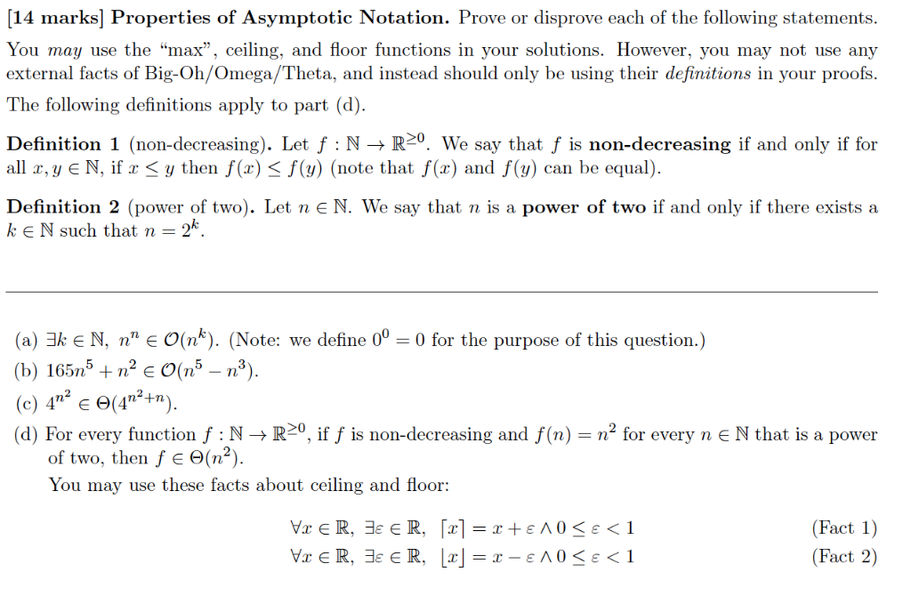Solved [14 Marks] Properties Of Asymptotic Notation Prove