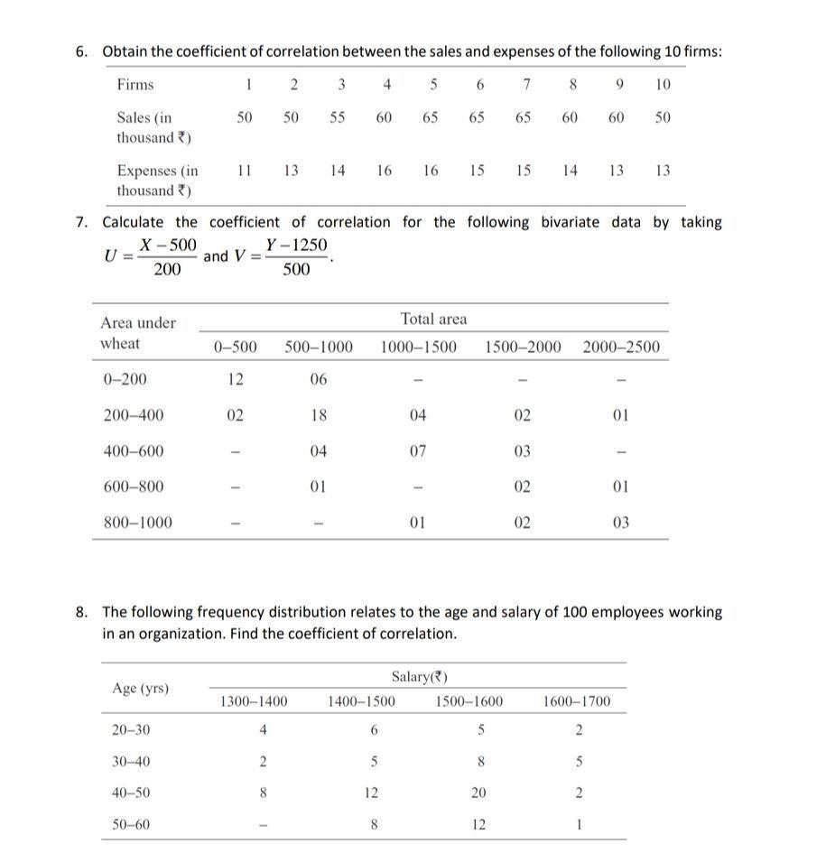 Solved 2 10 6. Obtain the coefficient of correlation between | Chegg.com